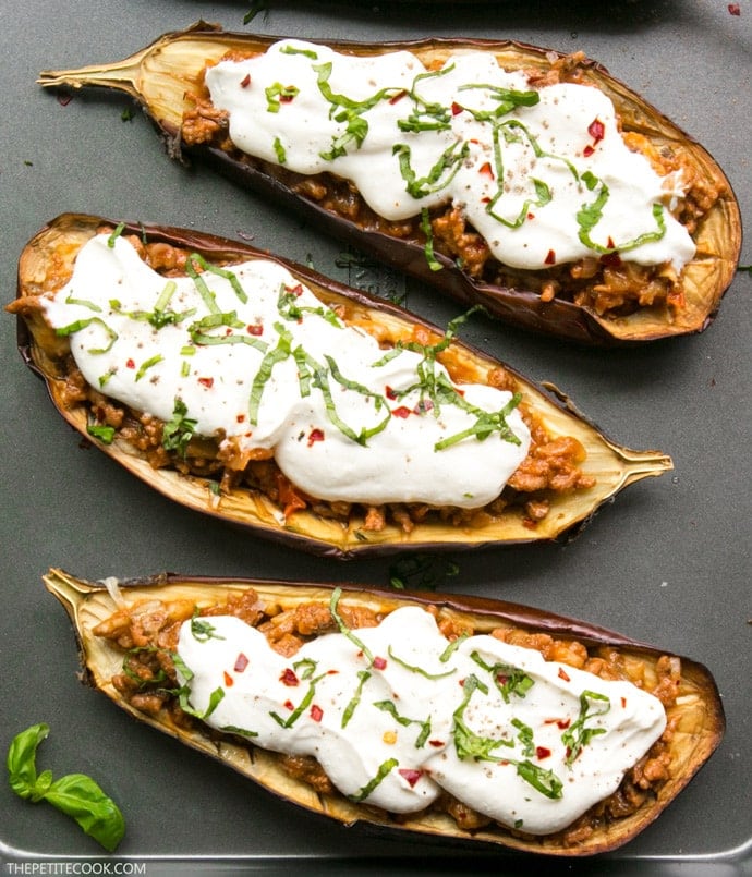 Easy Moussaka Stuffed Eggplants - The Petite Cook Easy Moussaka Stuffed Eggplants - The Petite Cook